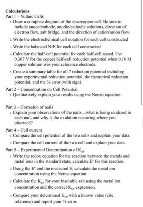 Calculations Part 1 - Voltaic Cells 1. Draw a | Chegg.com