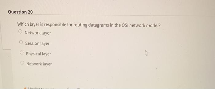 Solved Question 20 Which layer is responsible for routing | Chegg.com