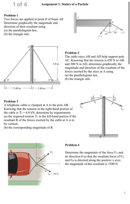 Solved 1 of 4 Assignment 1: Statics of a Particle Problem 1 | Chegg.com