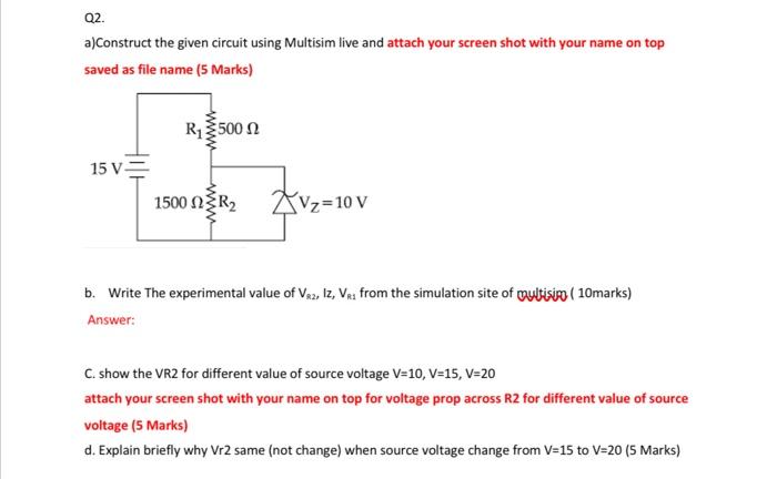 Solved a)Construct the given circuit using Multisim live and | Chegg.com