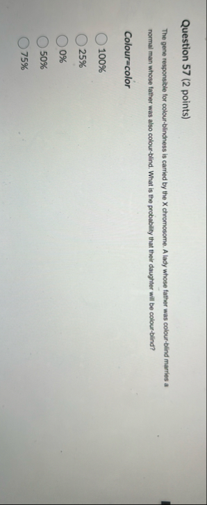 Solved Question 57 (2 ﻿points)The gene responsible for | Chegg.com