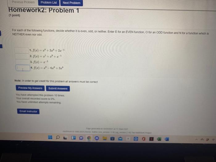 Solved Previous Problem Problem List Next Problem Homework2: | Chegg.com