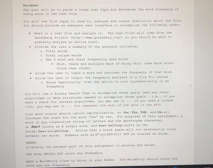 Solved Option 2: Word Frequency Analysis-Binary Seareh Tree | Chegg.com