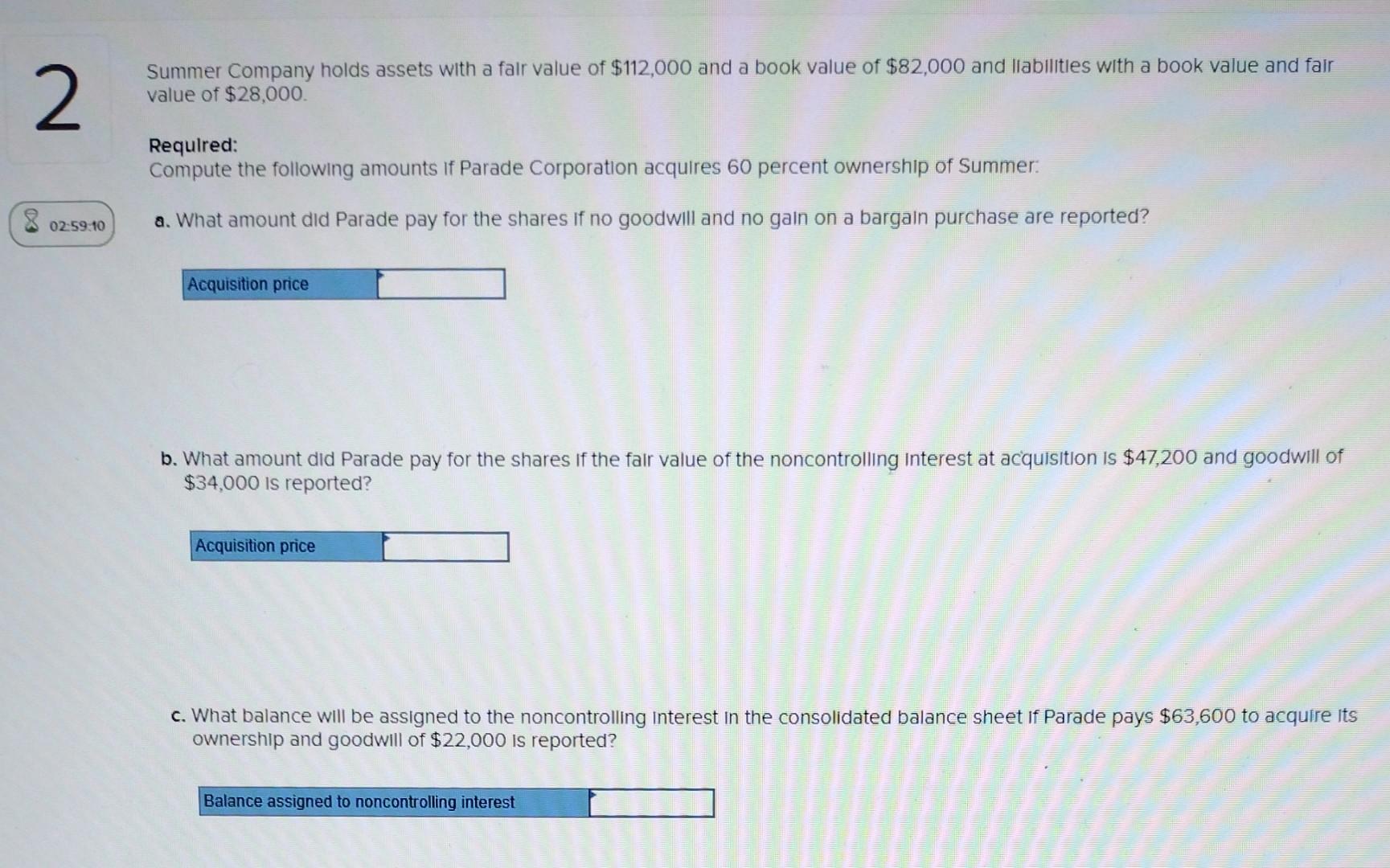 Solved Summer Company holds assets with a falr value of | Chegg.com
