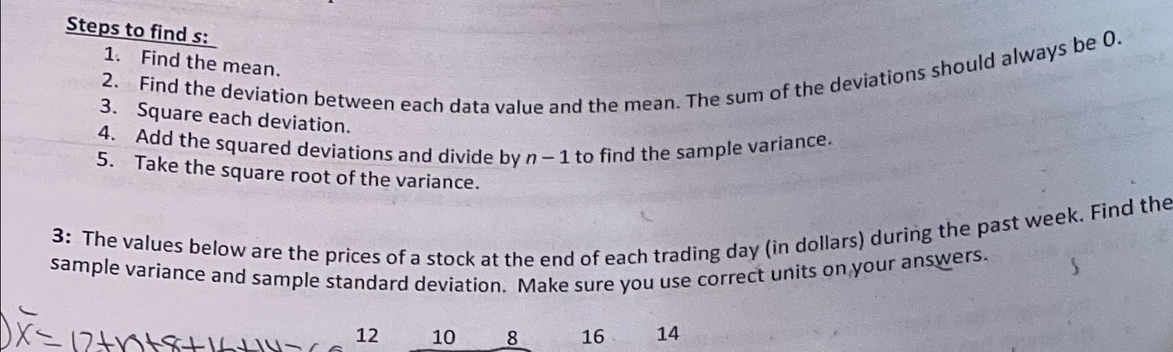 Solved Steps to find s :\\nFind the mean.\\nFind the | Chegg.com