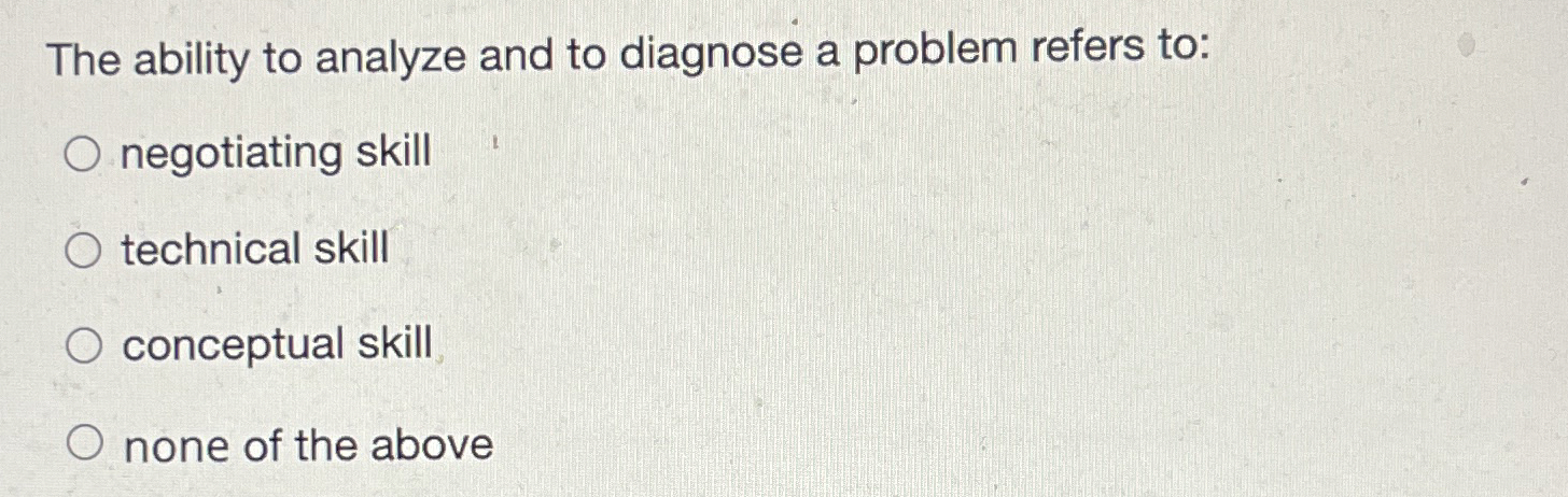 Solved The ability to analyze and to diagnose a problem | Chegg.com