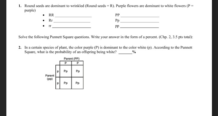 Solved 1. Round seeds are dominant to wrinkled (Round seeds | Chegg.com