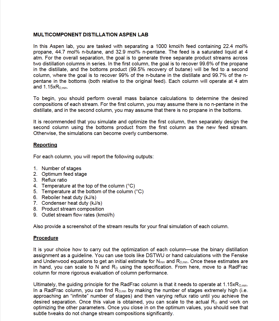 Solved MULTICOMPONENT DISTILLATION ASPEN LABIn this Aspen | Chegg.com