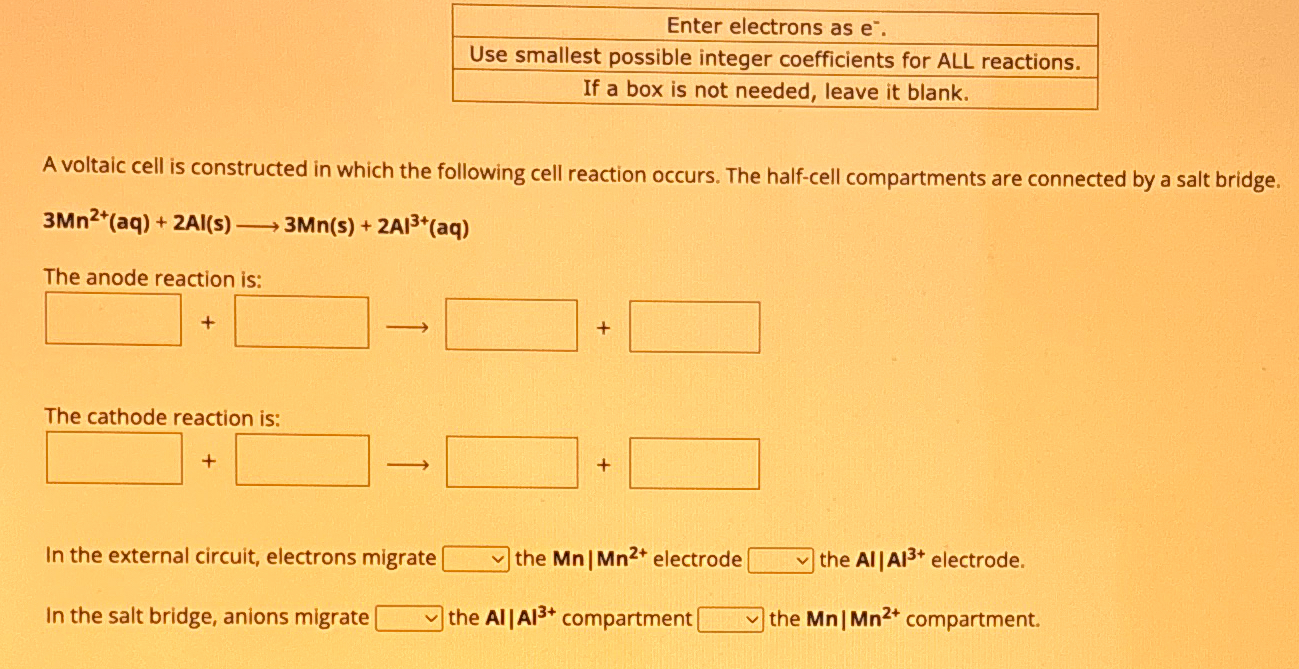 Solved \table[[Enter electrons as e-.],[Use smallest | Chegg.com