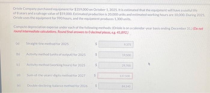Solved Oriole Company purchased equipment for $359,000 on | Chegg.com