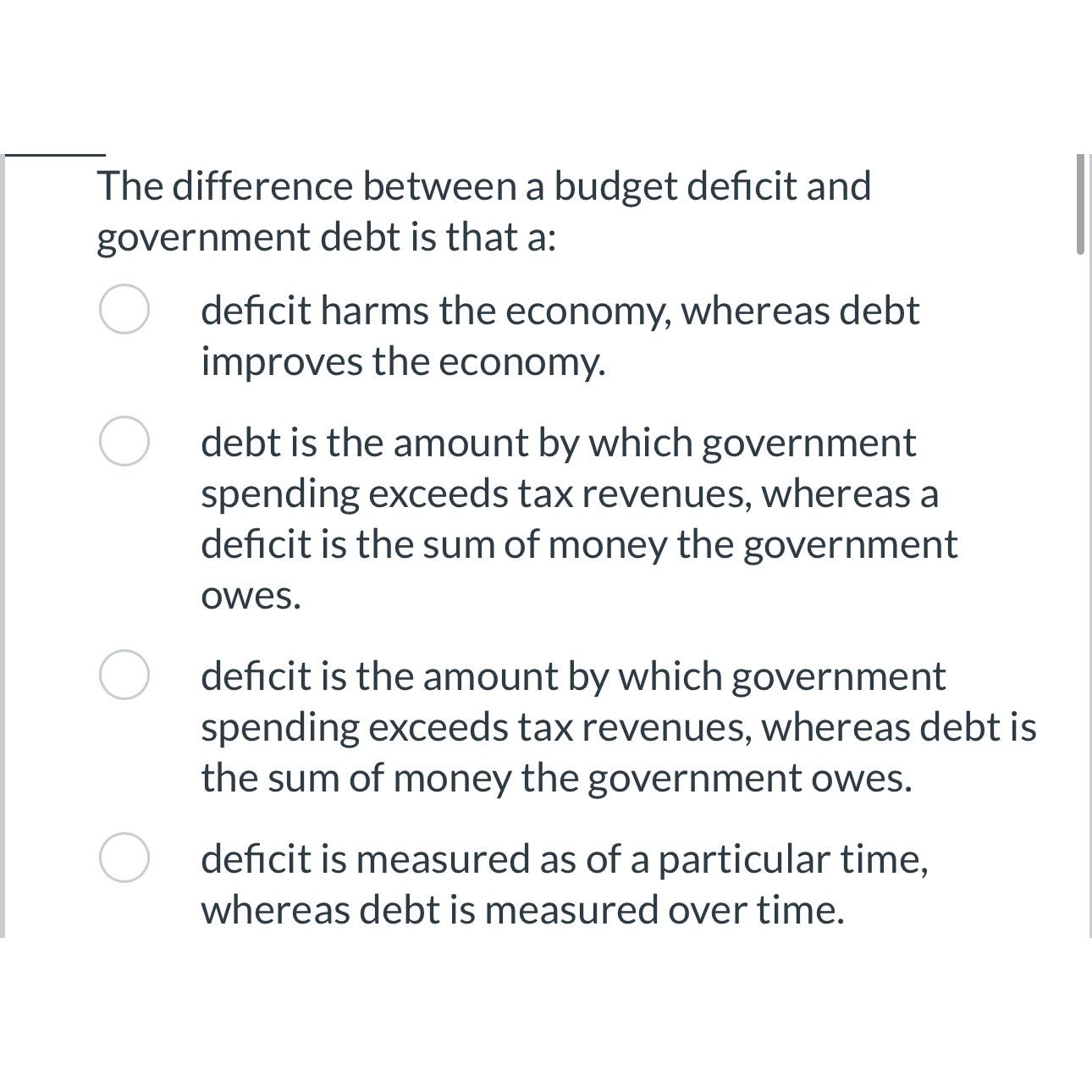 Solved The difference between a budget deficit and | Chegg.com