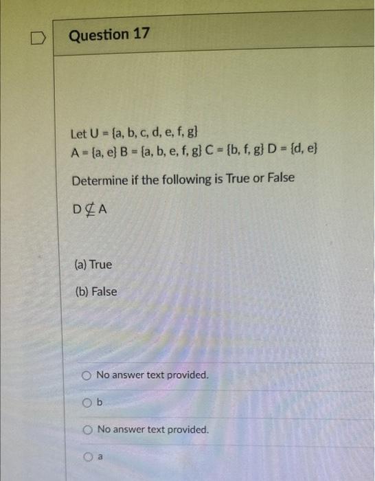Solved Let U={a,b,c,d,e,f,g} | Chegg.com