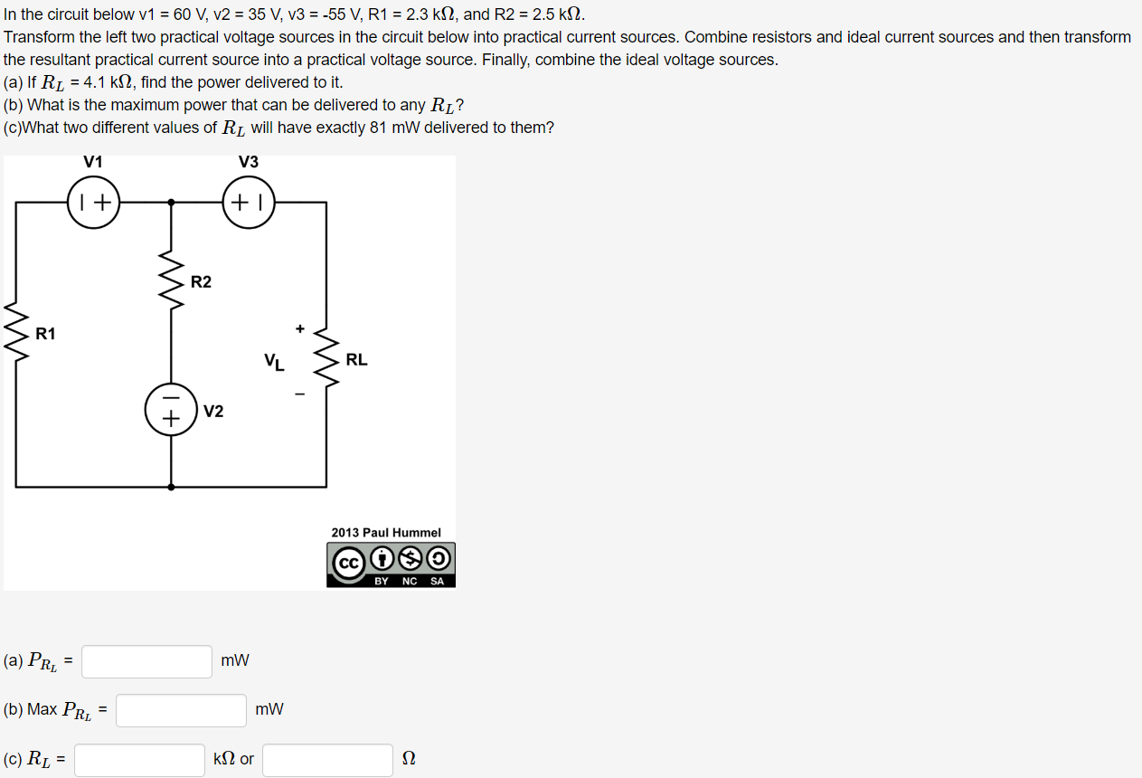 Solved In the circuit below v1=60V,v2=35V,v3=-55V,R1=2.3kΩ, | Chegg.com