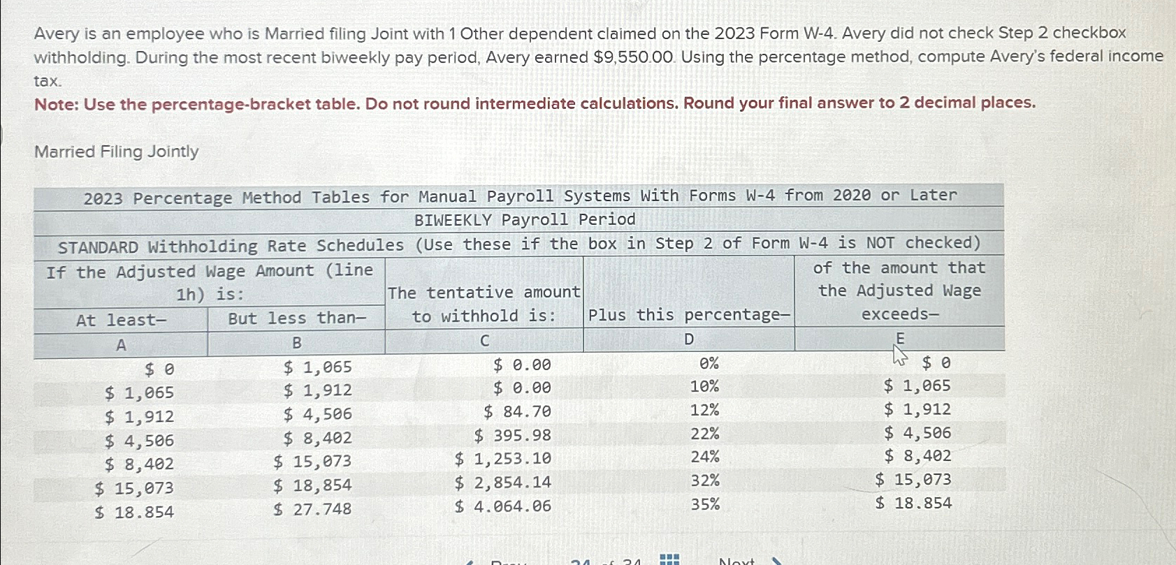 Solved Avery is an employee who is Married filing Joint with | Chegg.com