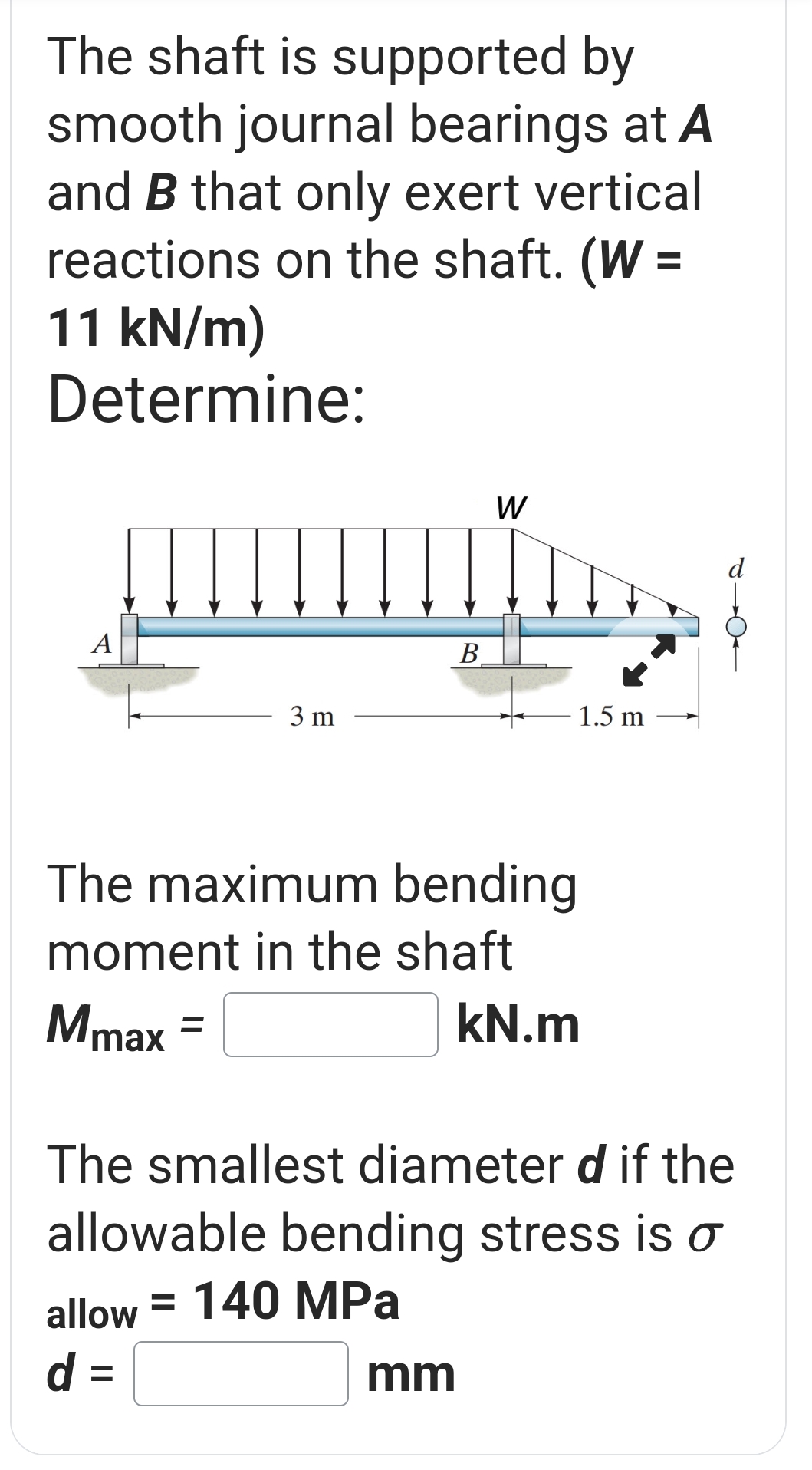 The shaft is supported by smooth journal bearings at | Chegg.com