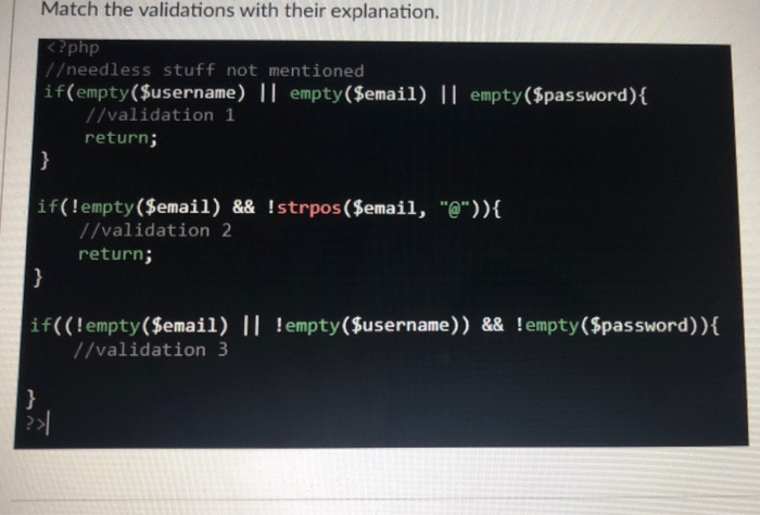 Solved Match the validations with their explanation. | Chegg.com