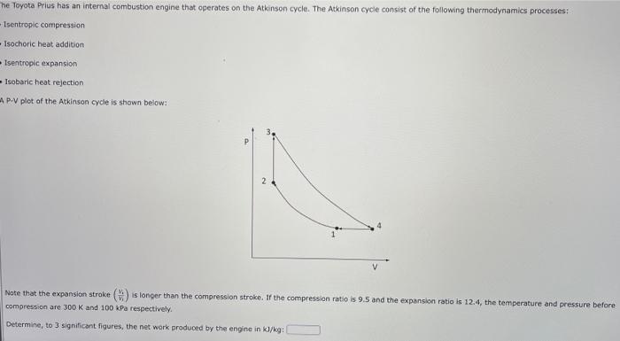 Solved he Toyota Prius has an internal combustion engine | Chegg.com