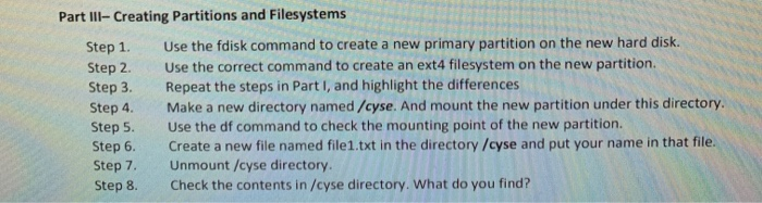 Solved Part Iii Creating Partitions And Filesystems Step 1 1064