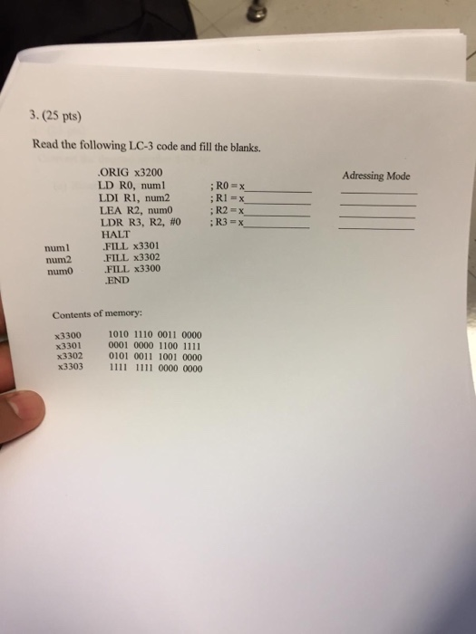 Solved 3. (25 pts) Read the following LC-3 code and fill the | Chegg.com