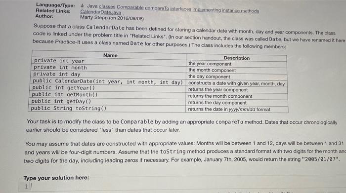 Solved Language/Type: \& Java classes Comparable compaceTo | Chegg.com