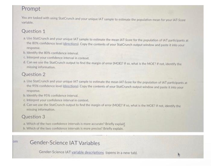 Solved You are tasked with using StatCrunch and your unique | Chegg.com
