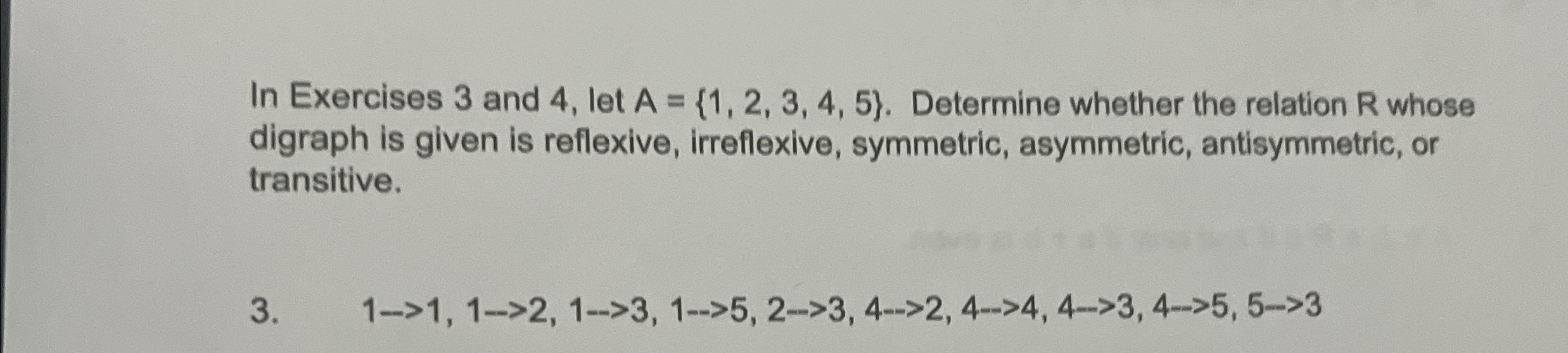 In Exercises 3 ﻿and 4 , ﻿let A={1,2,3,4,5}. | Chegg.com