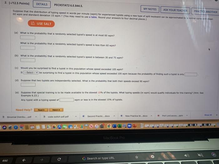 Solved 2. 1-/12.5 Points) DETAILS PECKSTAT2 6.E.044.S. MY | Chegg.com