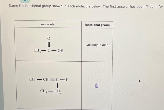 Solved Name the functional group shown in each molecule | Chegg.com