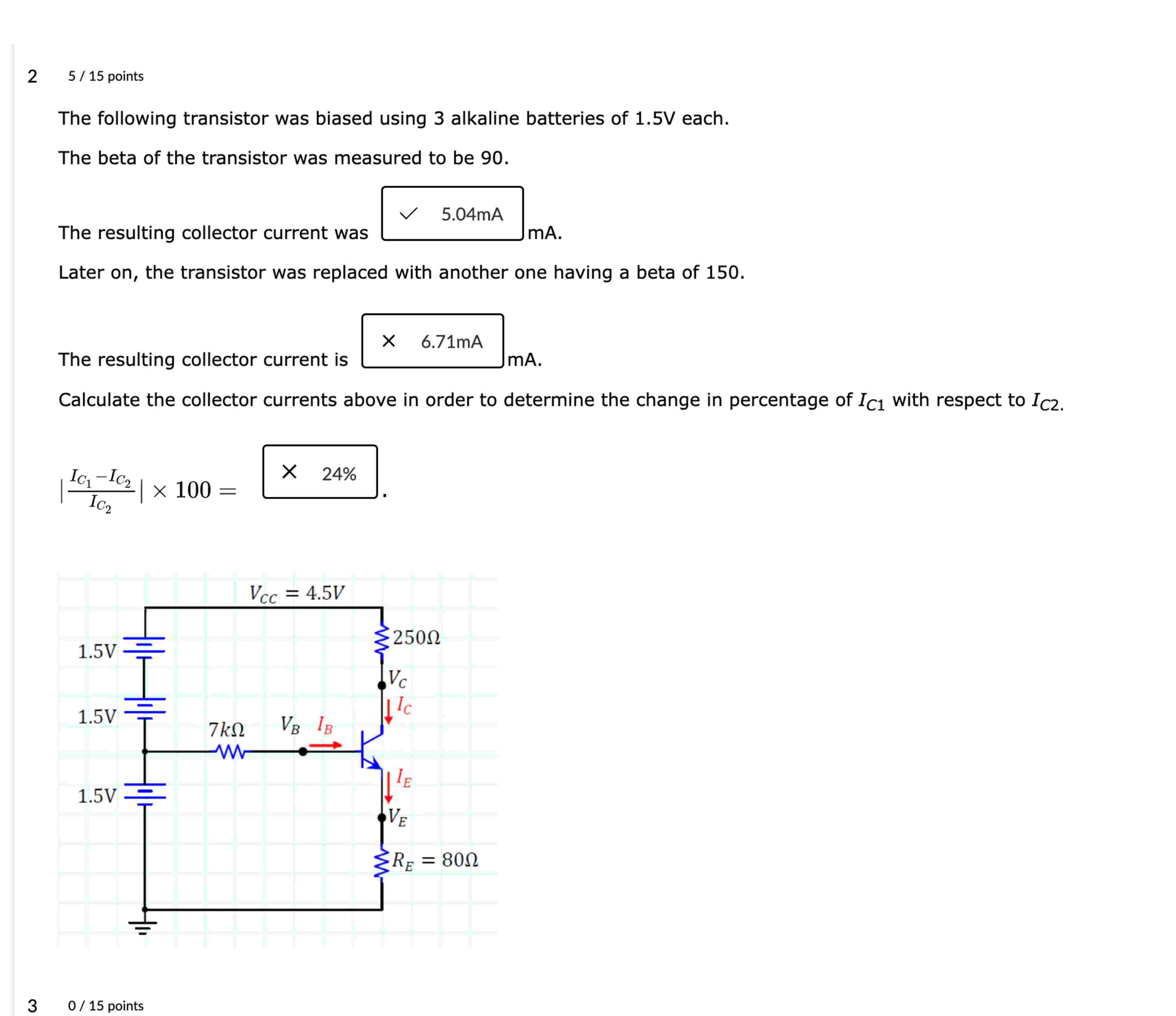 Solved 2The following transistor was biased using 3 | Chegg.com