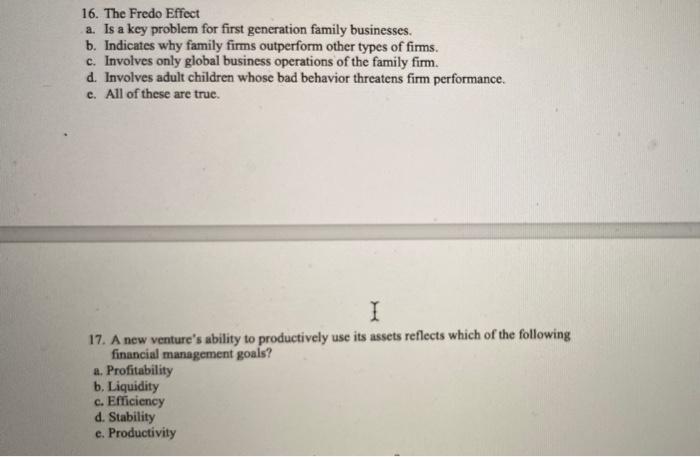 Solved 16. The Fredo Effect a. Is a key problem for first | Chegg.com
