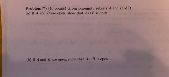 Solved Problem(7) (10 points) Given nonempty subsets A and B | Chegg.com