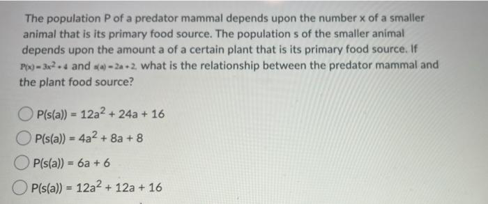 Solved The population Pof a predator mammal depends upon the | Chegg.com