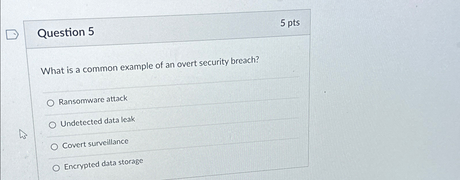 Solved Question 5What is a common example of an overt | Chegg.com