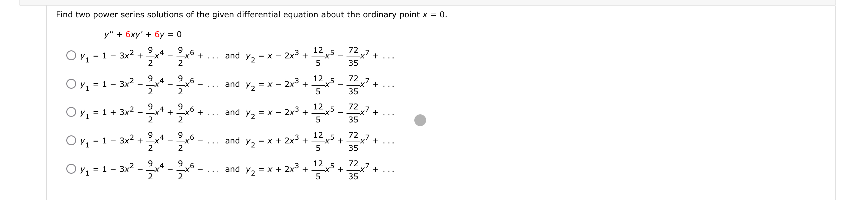 Solved Find two power series solutions of the given | Chegg.com