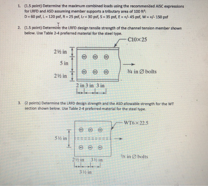 Solved 1. (1.5 point) Determine the maximum combined loads | Chegg.com