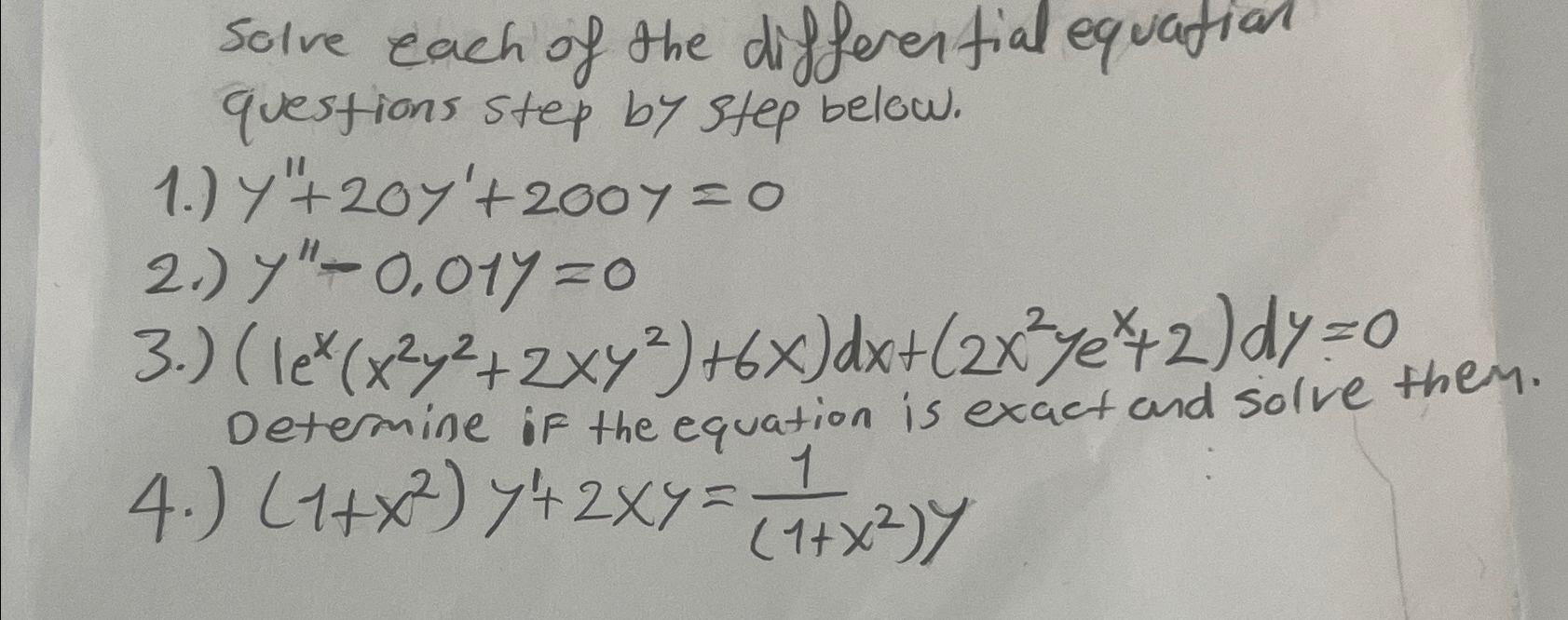 Solved Solve each of the differential equation questions | Chegg.com