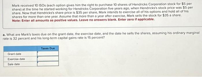 Solved Mark received 10 ISOs (each option gives him the | Chegg.com