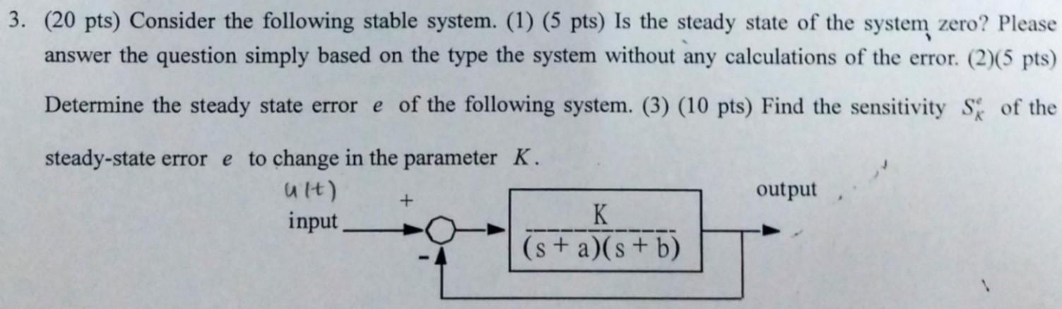 Solved 3. (20 pts) Consider the following stable system. (1) | Chegg.com