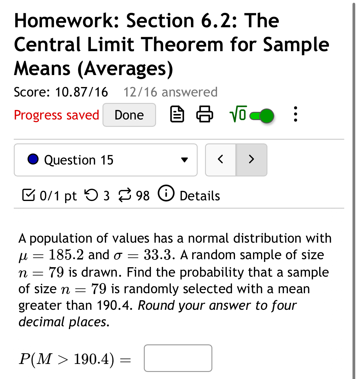 Solved Homework: Section 6.2: The Central Limit Theorem for | Chegg.com