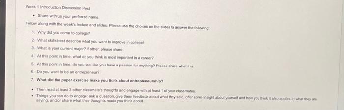 Solved Week 1 Introduction Discussion Post • Share with us | Chegg.com