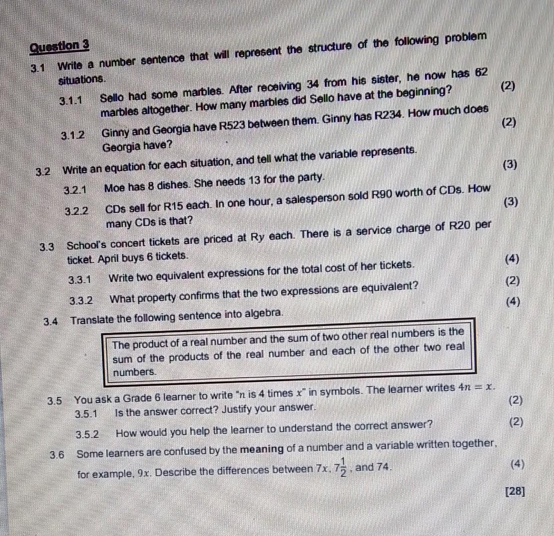 Solved Question 3 3.1. Write a number sentence that will | Chegg.com