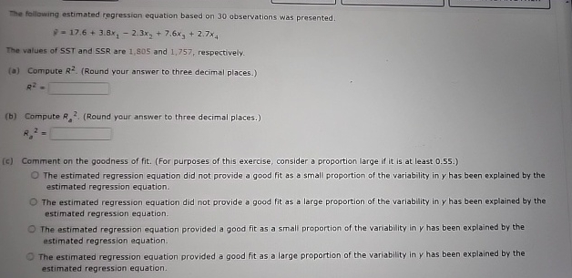 Solved The following estimated regression equation based on | Chegg.com