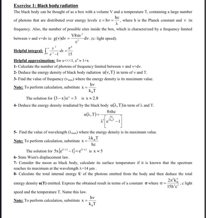Solved Exercise 1: Black body radiation The black body can | Chegg.com