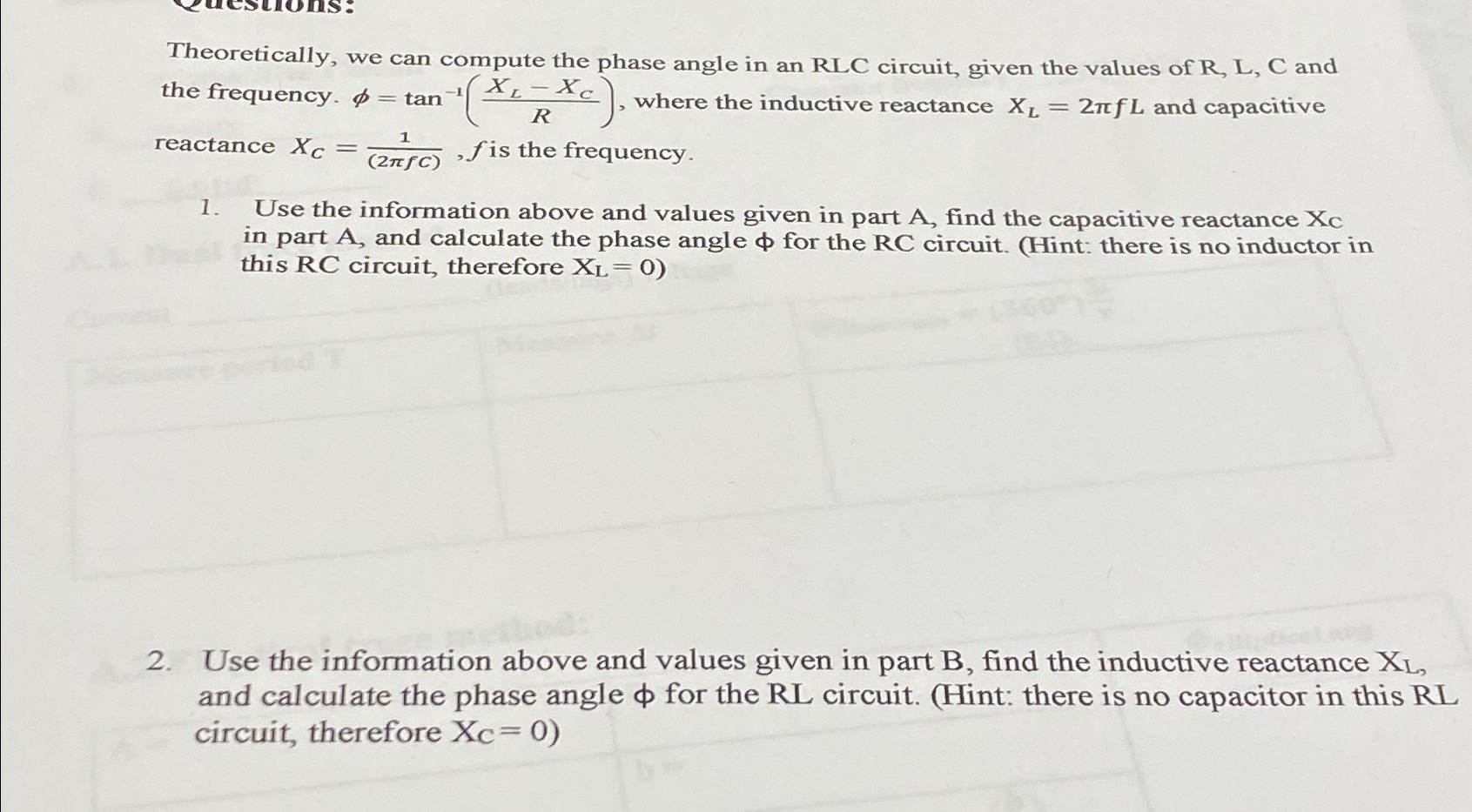 Theoretically, we can compute the phase angle in an | Chegg.com