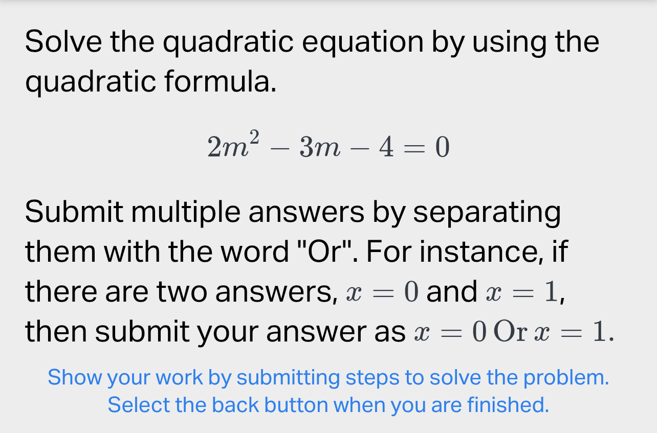 Solved Solve the quadratic equation by using the quadratic | Chegg.com