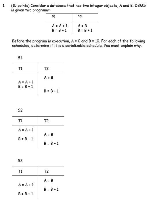 Solved 1. (15 points) Consider a database that has two | Chegg.com Solved 1. (15 points) Consider a database that has two | Chegg.com