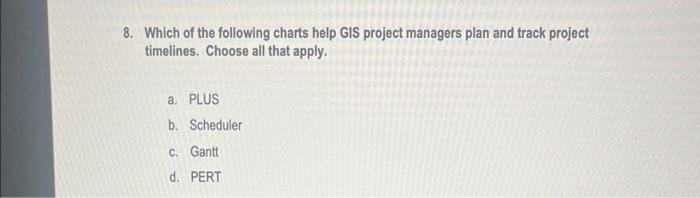Solved 8. Which of the following charts help GIS project | Chegg.com