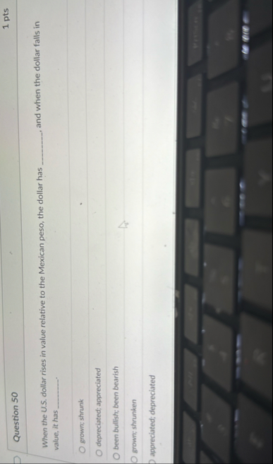 Solved 1 ﻿ptsQuestion 50When the U.S. ﻿dollar rises in value | Chegg.com