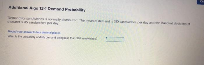 Solved Chi Additional Algo 13-1 Demand Probability Demand | Chegg.com