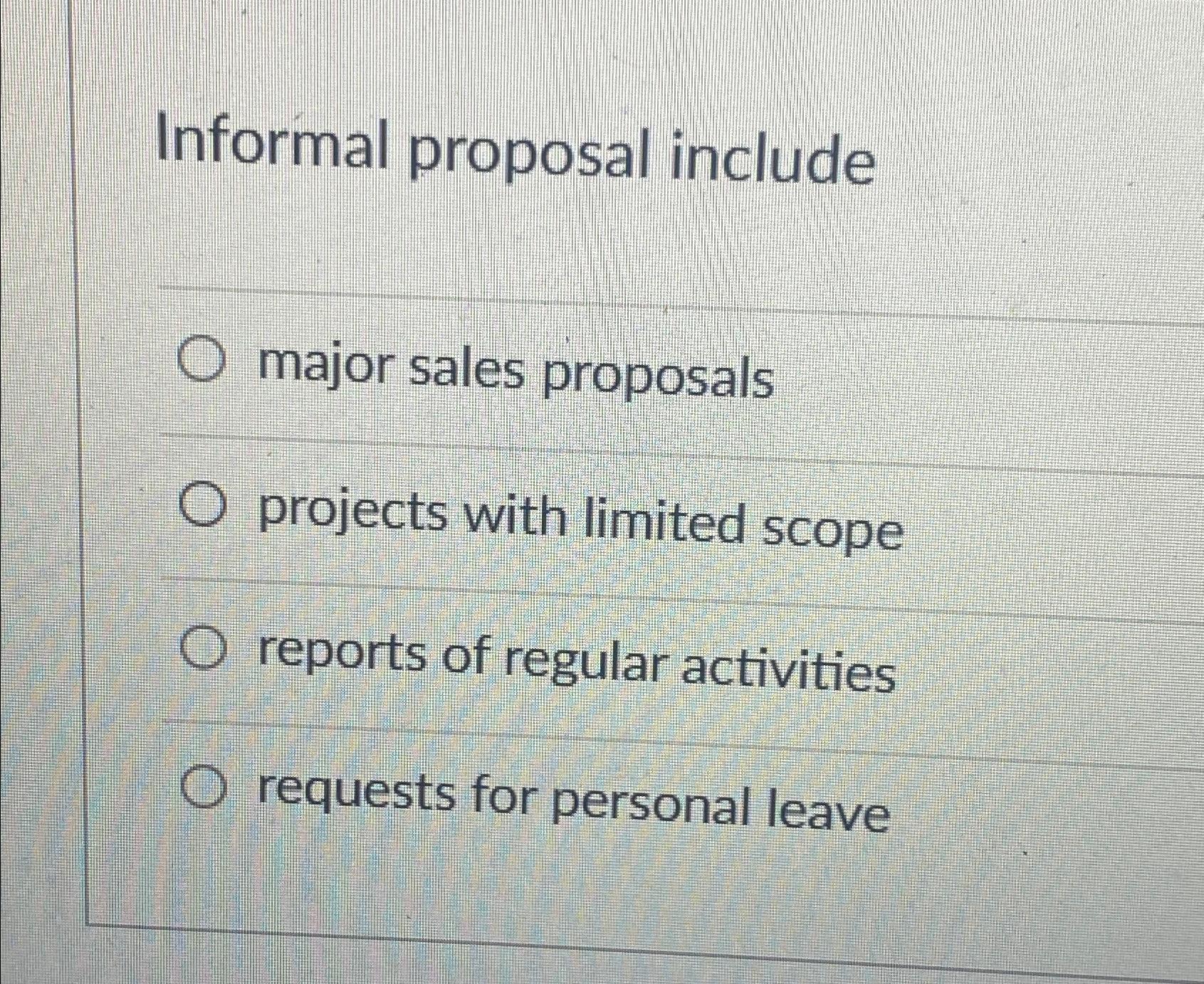 Solved Informal proposal includemajor sales | Chegg.com